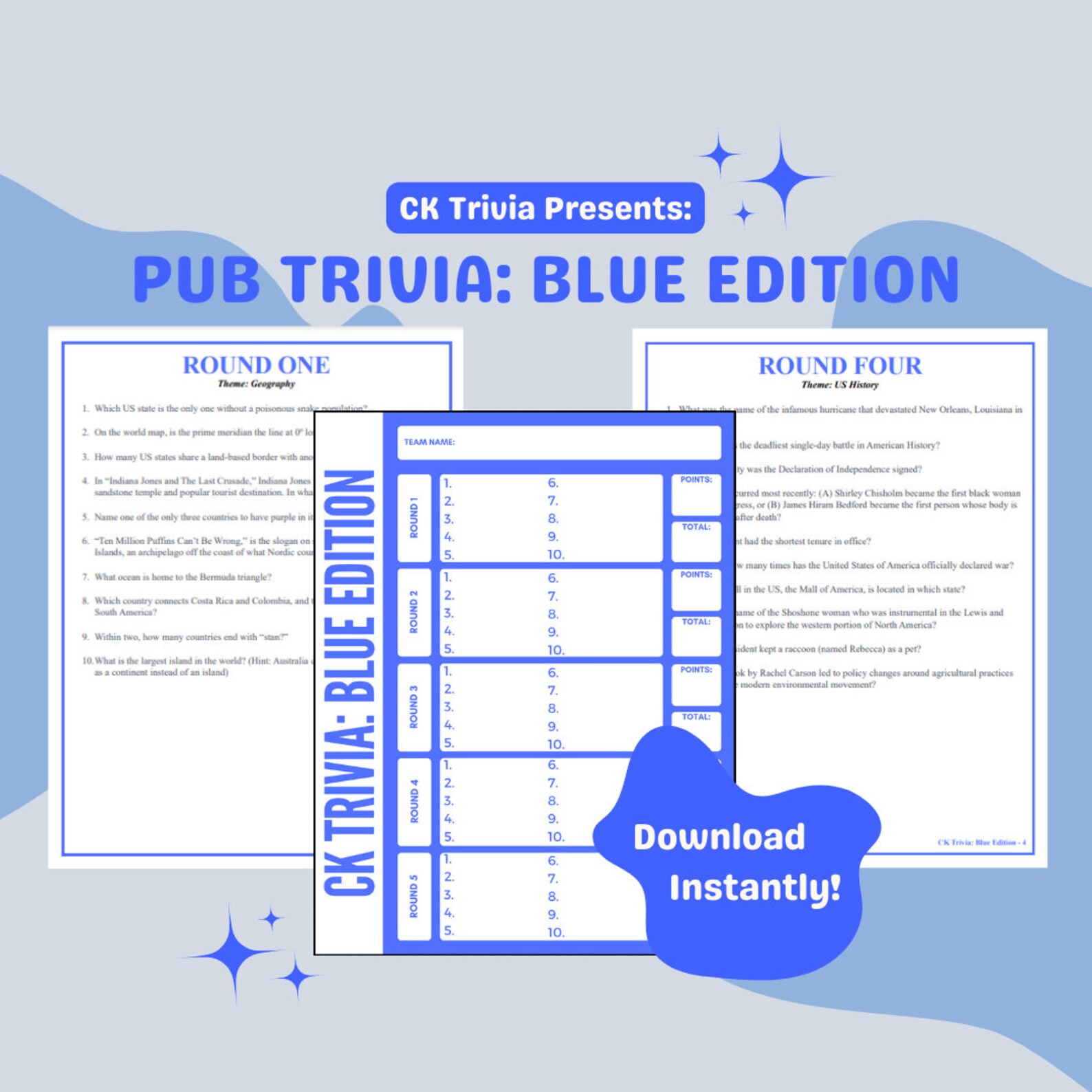 CK Trivia: Blue Edition, Pub Style Trivia for Friends, 5 Rounds & 50 ...