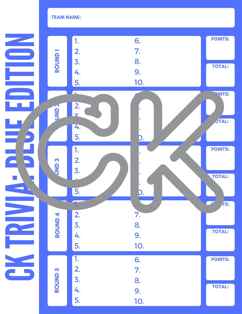 CK Trivia: Blue Edition, Pub Style Trivia for Friends, 5 Rounds & 50 ...
