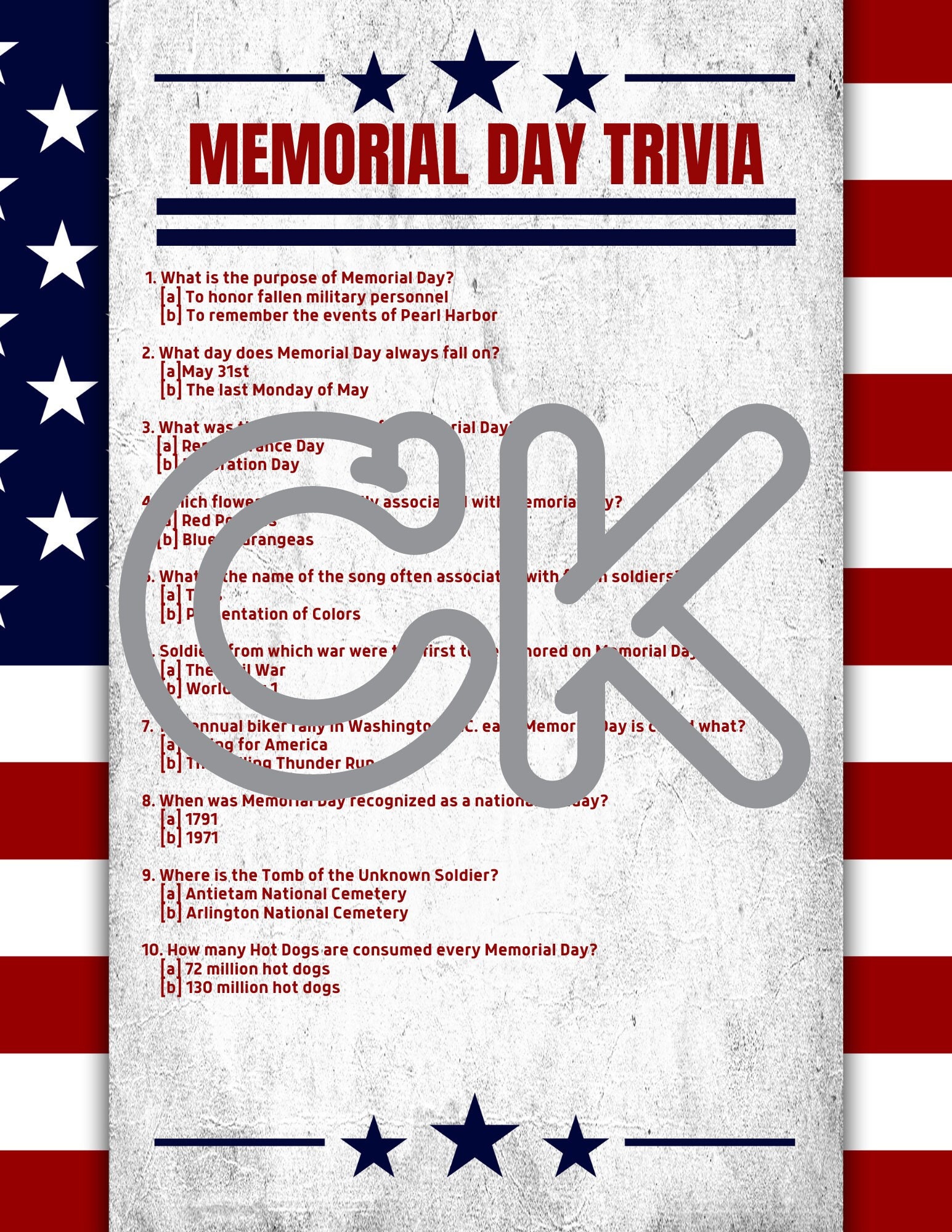Memorial Day Trivia Game for Families, Memorial Day Trivia for Kids ...