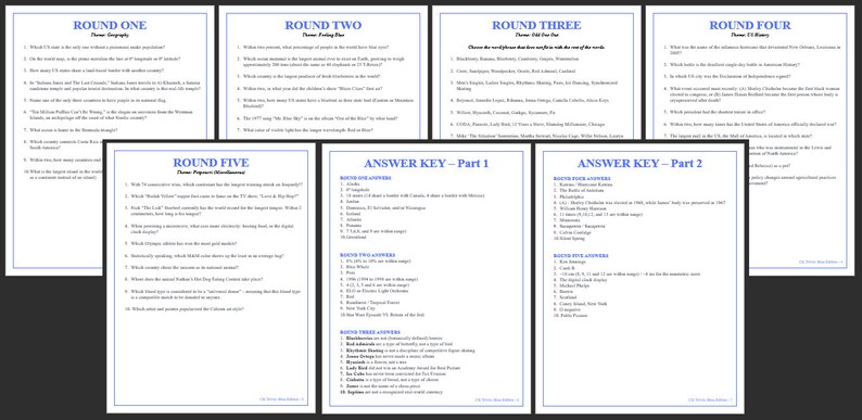 CK Trivia: Blue Edition, Pub Style Trivia for Friends, 5 Rounds & 50 ...