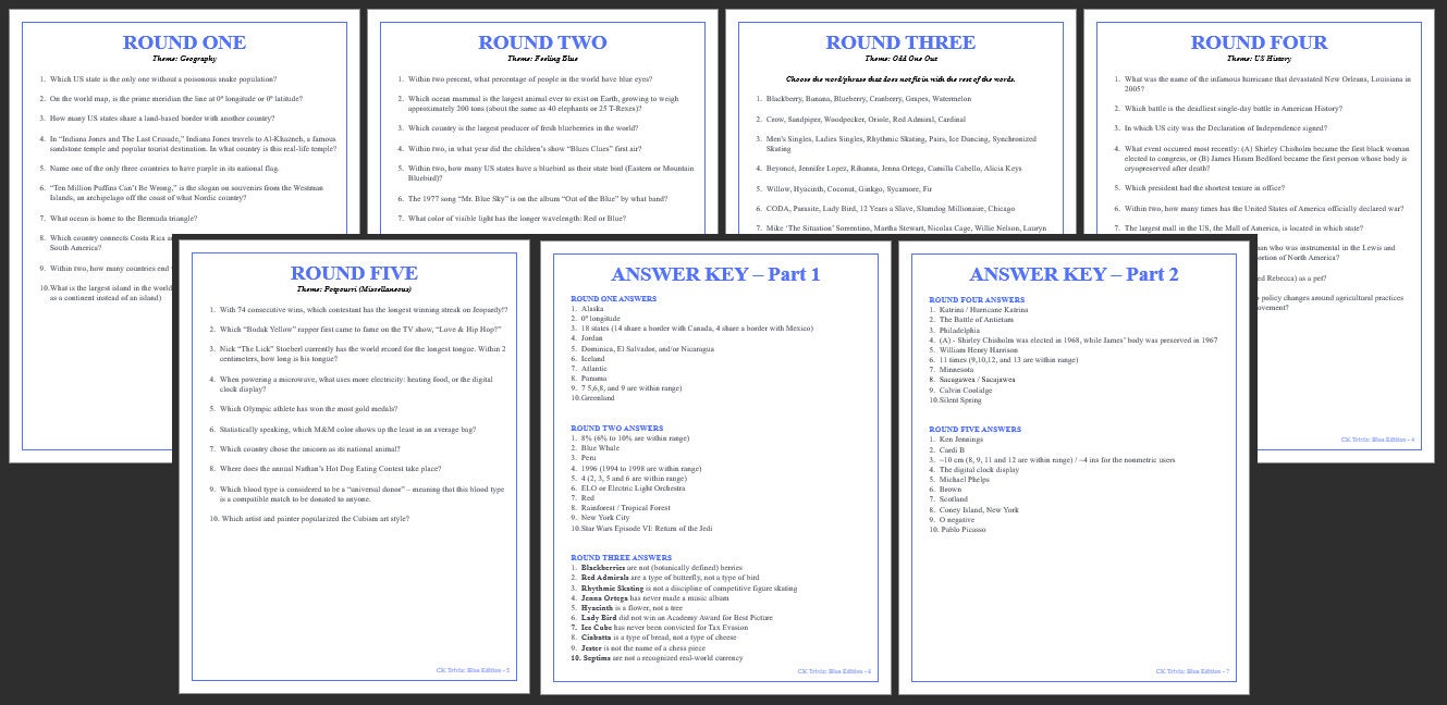 CK Trivia: Blue Edition, Pub Style Trivia for Friends, 5 Rounds & 50 ...