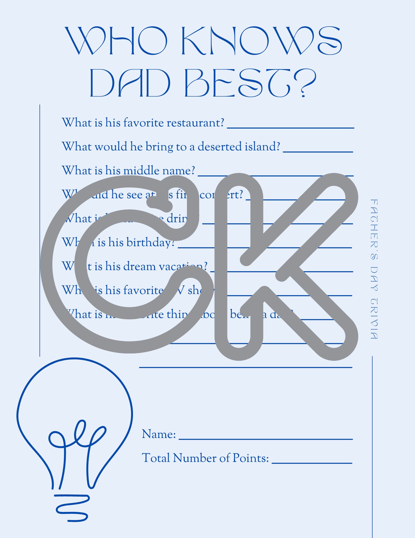 Who Knows Dad Best Game, Father's Day Trivia, Fathers Day Game, Who ...