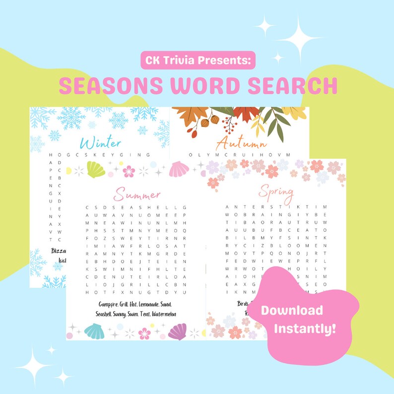 Seasons Word Search Bundle 4 Puzzles Spring Summer Fall - Etsy