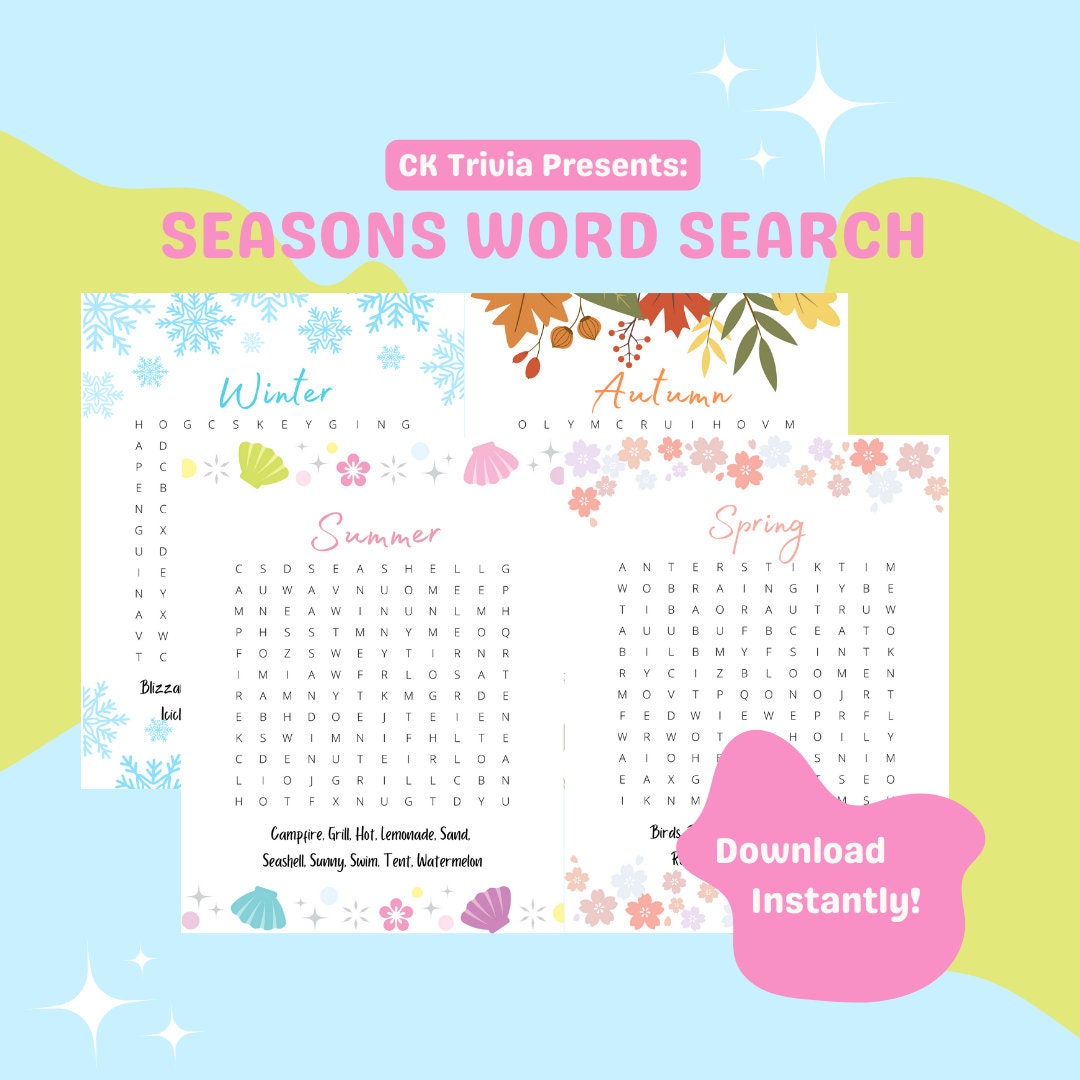 Seasons Word Search Bundle - 4 Puzzles - Spring, Summer, Fall, and ...