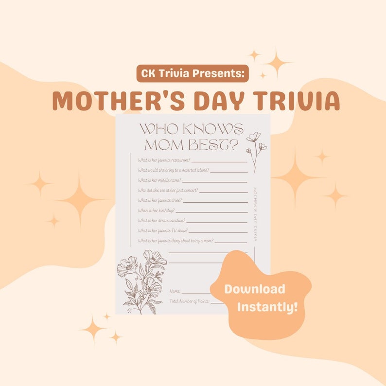 Who Knows Mom Best Game, Mother's Day Trivia, Mothers Day Game, Who ...