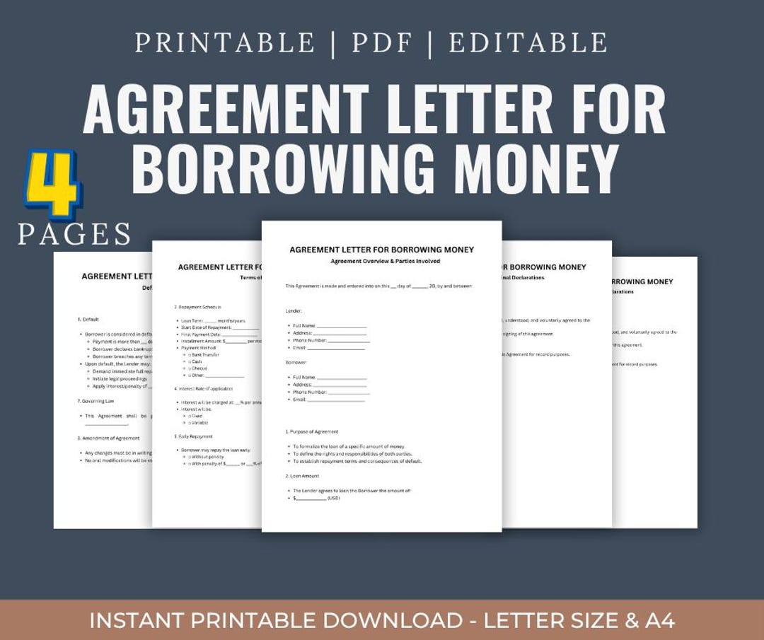 Loan Agreement Letter Template, Borrowing Money Contract, Printable ...