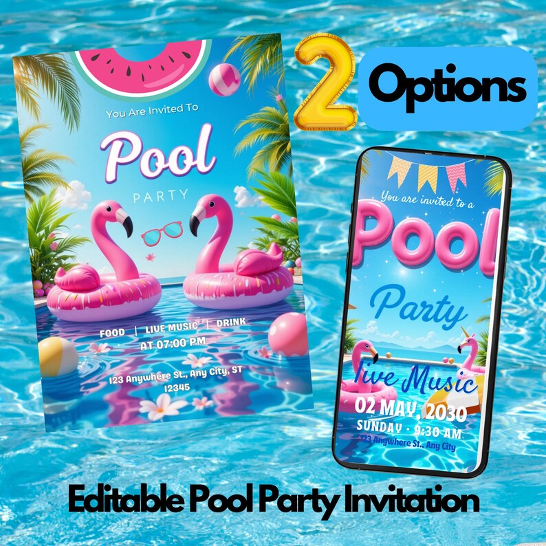 Editable Pool Party Invitation | Summer Birthday Invite | Digital Evite ...