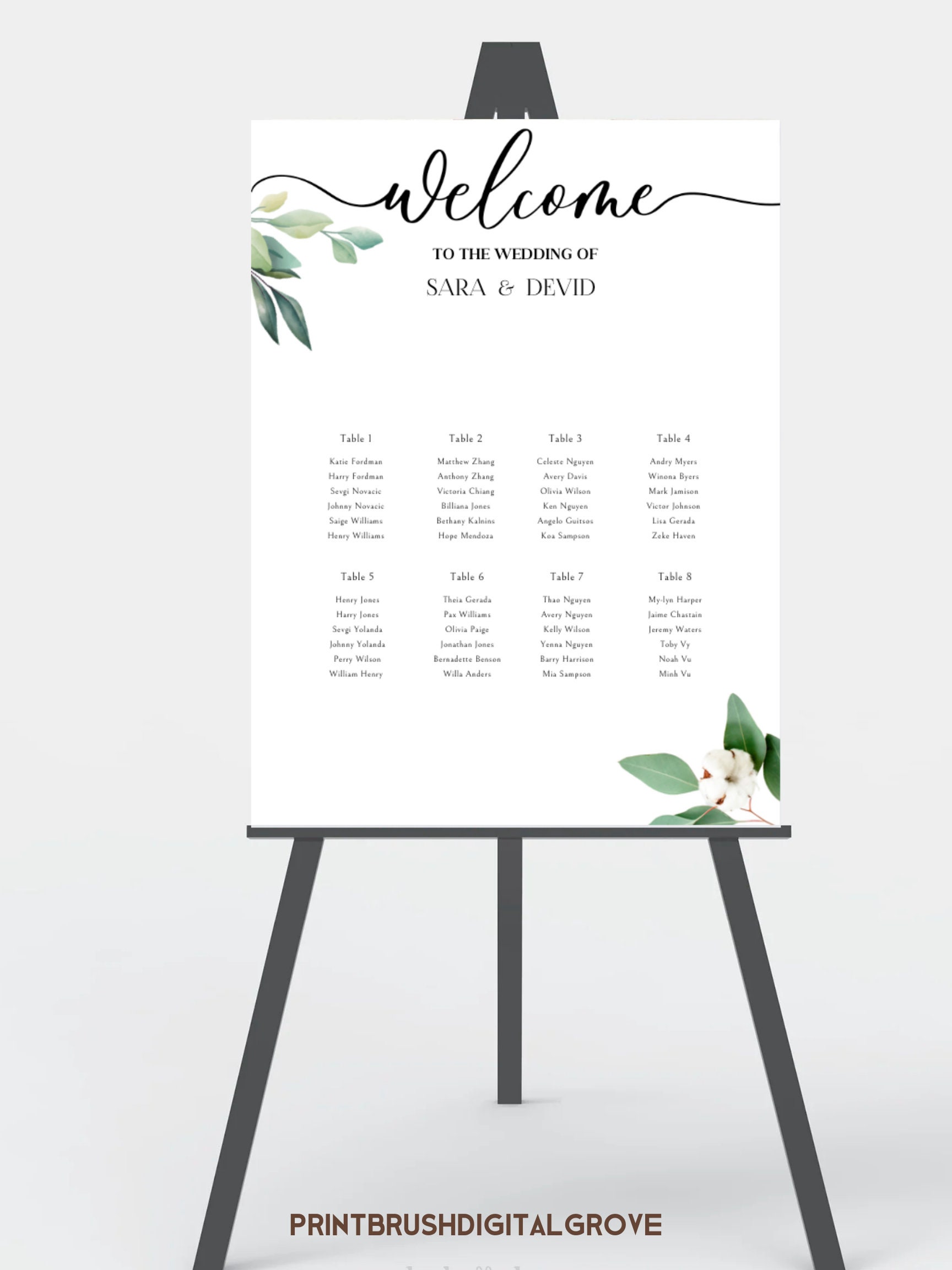 Printable Seating Chart Template for Wedding | Editable Table Plan Sign ...
