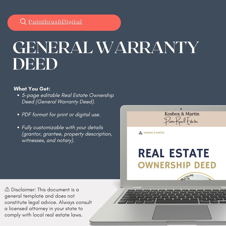 Real Estate Deed Template | Warranty Deed Printable | Legal Ownership Agreement | Property ...