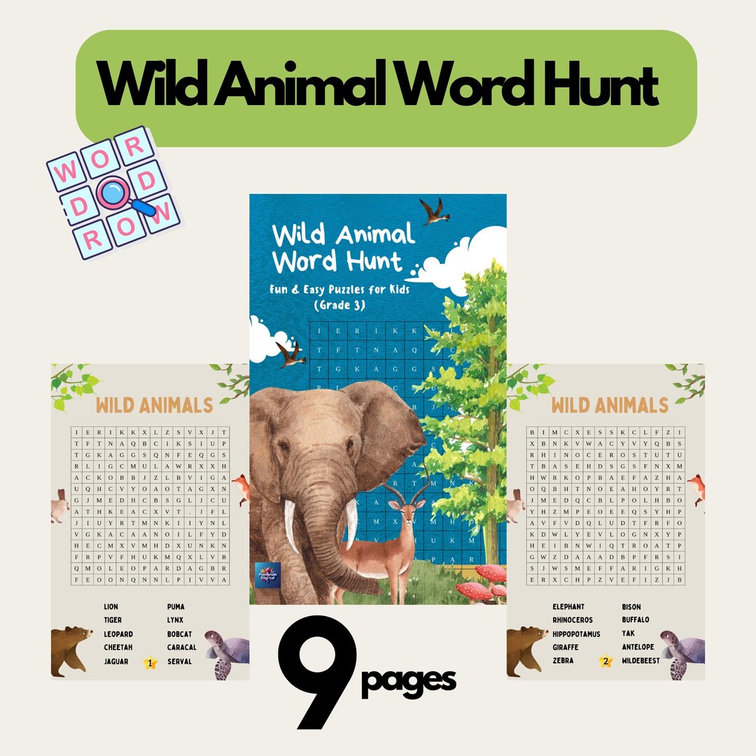 Wild Animal Word Puzzle Book for Kids | Fun Grade 3 Activity Book ...