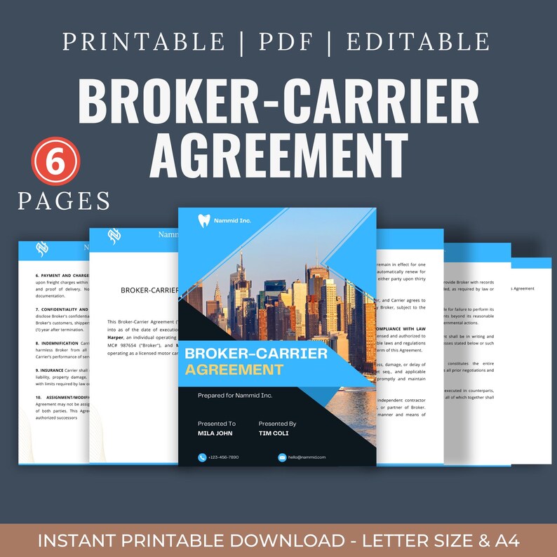 Broker-carrier Agreement Template | Logistics Service (editable PDF) - Etsy