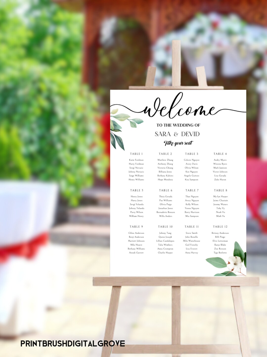 Printable Seating Chart Template for Wedding | Editable Table Plan Sign ...