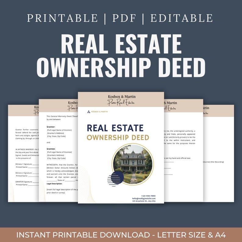 Real Estate Deed Template | Warranty Deed Printable | Legal Ownership ...