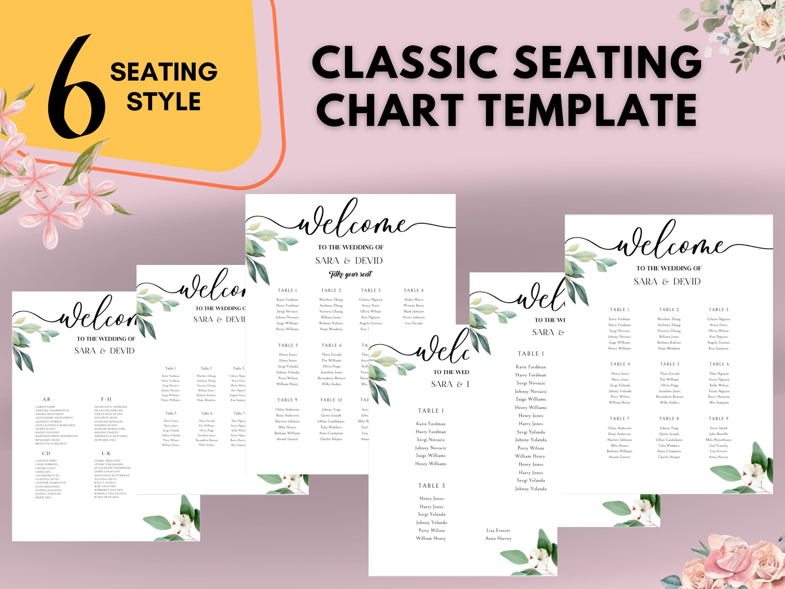 Printable Seating Chart Template for Wedding | Editable Table Plan Sign ...
