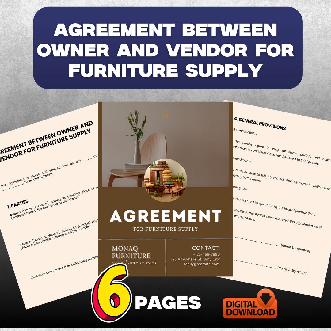 Custom Furniture Supply Agreement | Owner & Vendor Contract | Legal ...