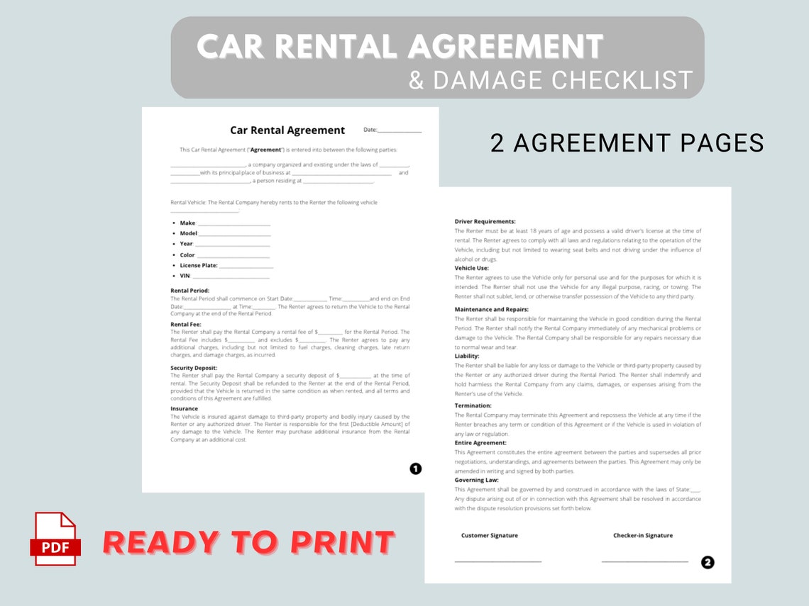 Car Rental Agreement | Vehicle Rental Agreement | Car Rentals Contract ...
