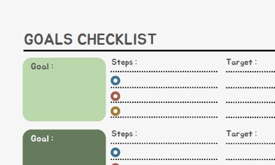Personal Goals Checklist Digital Print - Etsy