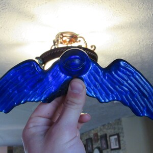 Cobalt Blue Glass Winged All Seeing Eye, Beholder, Recycled Glass Art ...