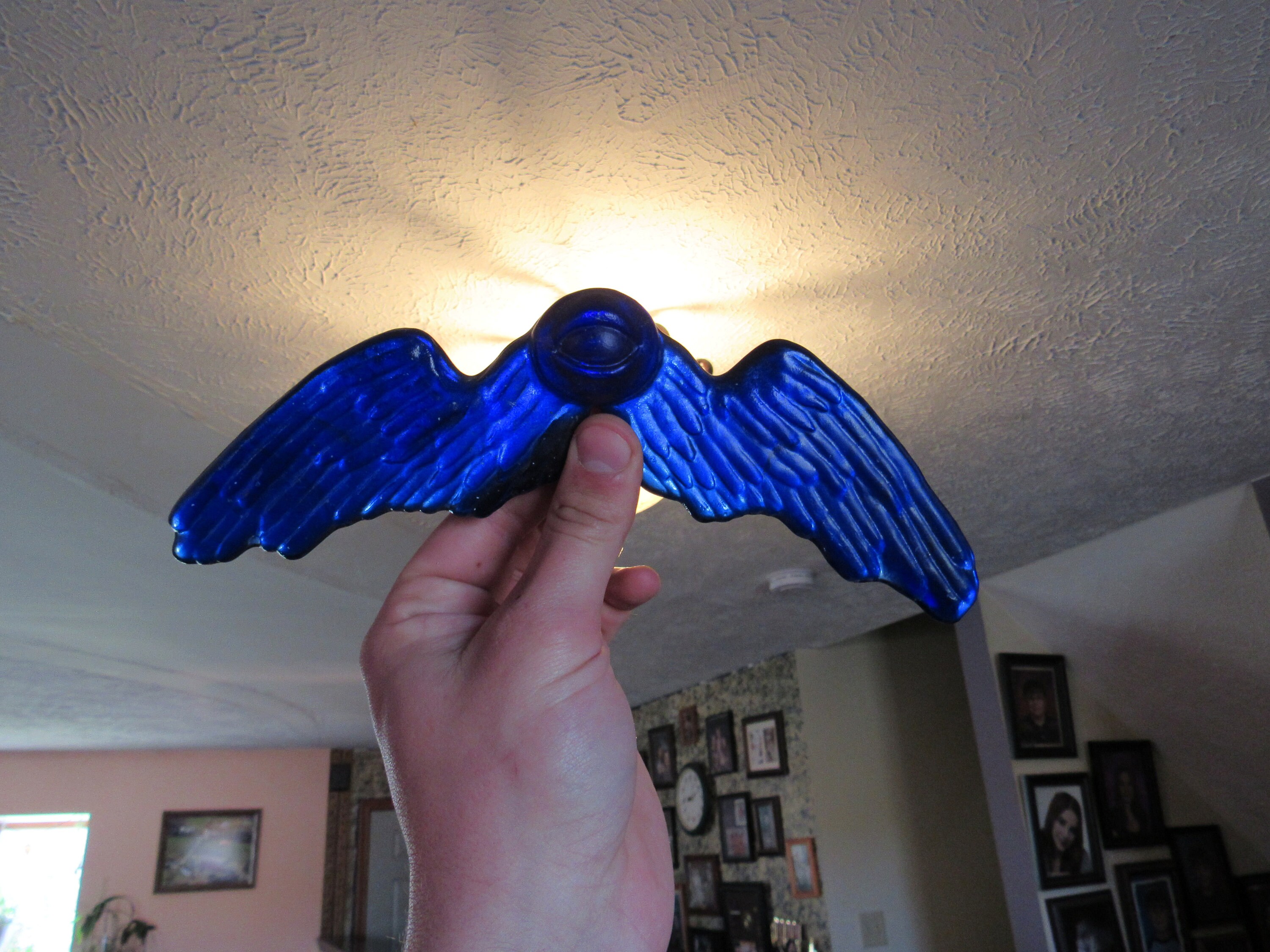 Cobalt Blue Glass Winged All Seeing Eye, Beholder, Recycled Glass Art ...