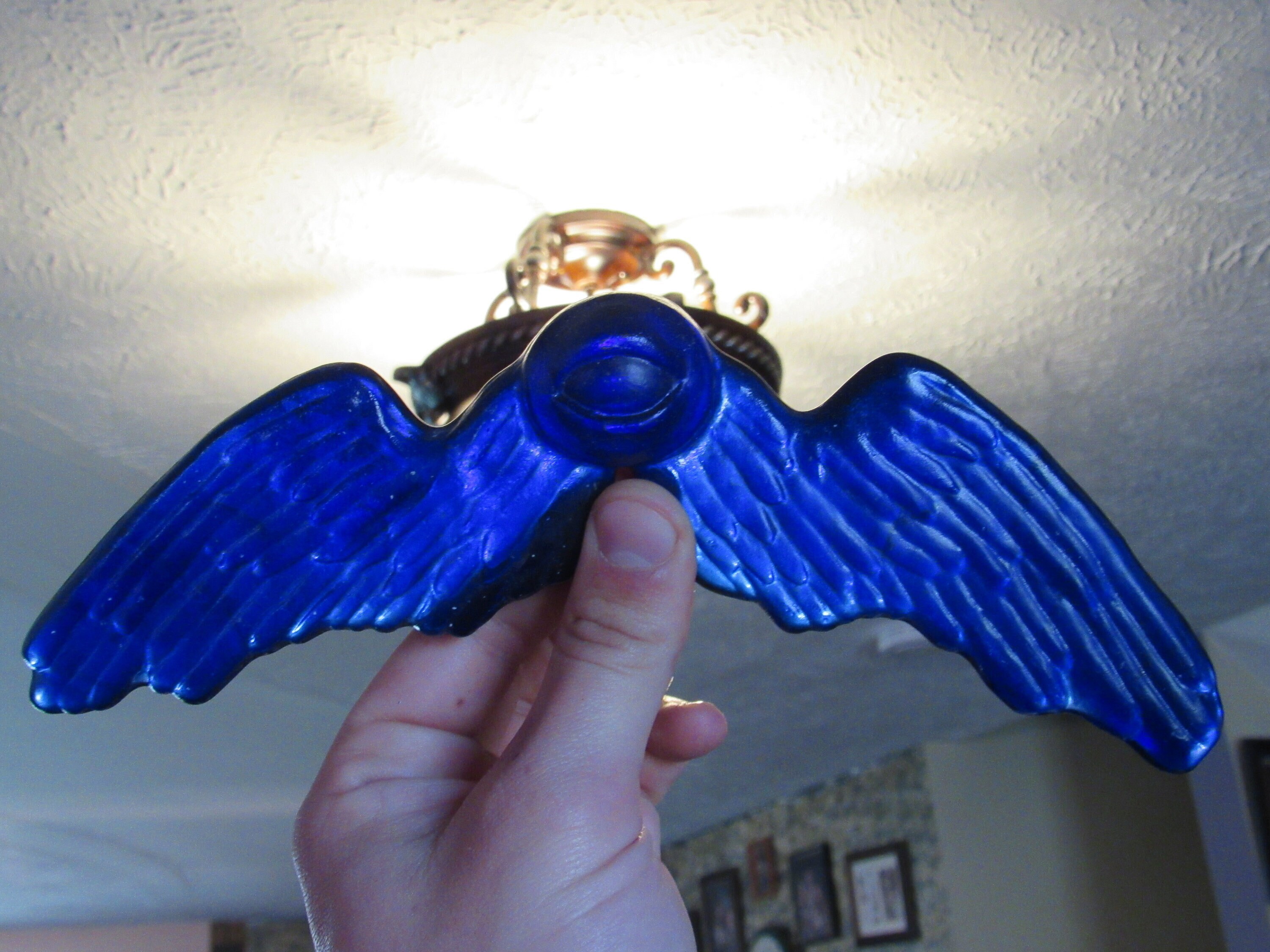 Cobalt Blue Glass Winged All Seeing Eye, Beholder, Recycled Glass Art ...