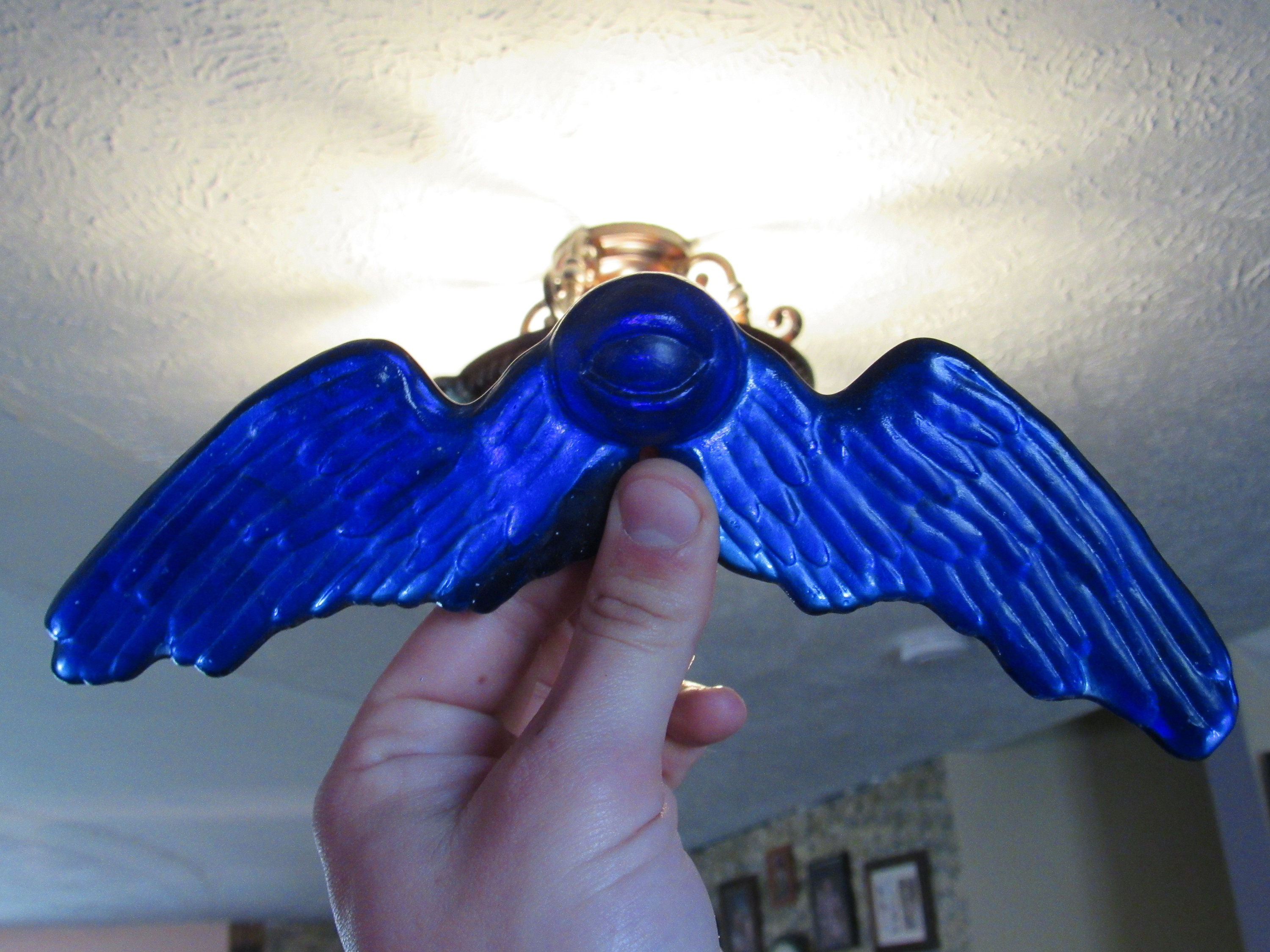 Cobalt Blue Glass Winged All Seeing Eye, Beholder, Recycled Glass Art ...