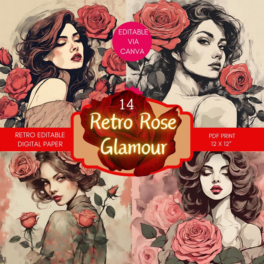 Vintage Rose Digital Paper, Rose Digital Paper, Vintage Digital Paper ...