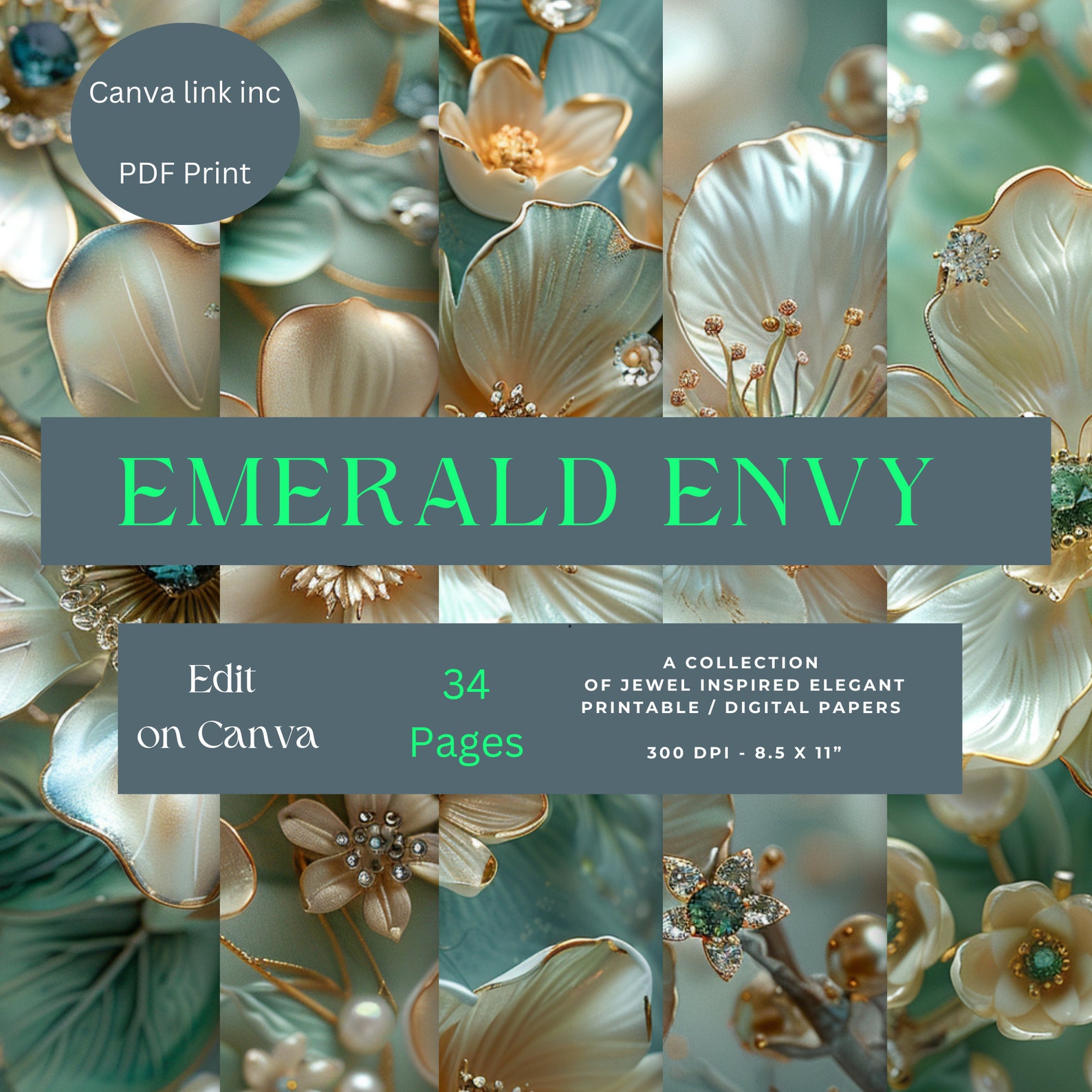 Emerald Envy Digital Paper, Emerald Green Paper, Digital Paper, Emerald ...