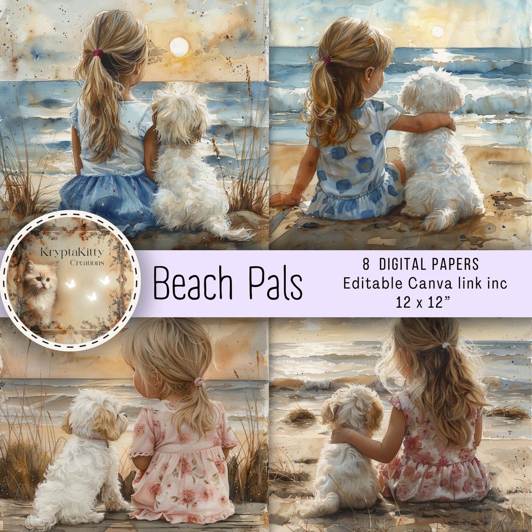 Beach Pals Digital Paper, Beach Digital Paper, Digital Paper, Digital ...