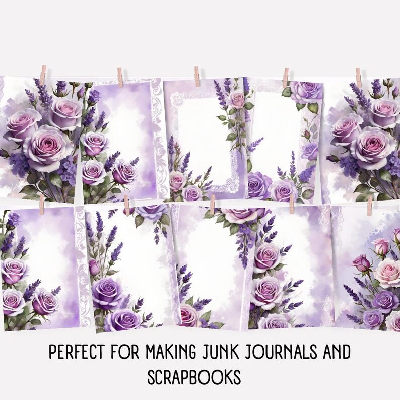 Lavender Printable Digital Paper, Watercolour Floral Designs ...