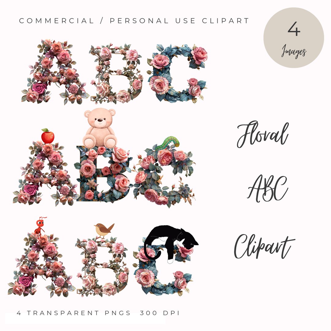 Floral Clipart ABC Set | Watercolor Floral Alphabet ABC for Invitations ...