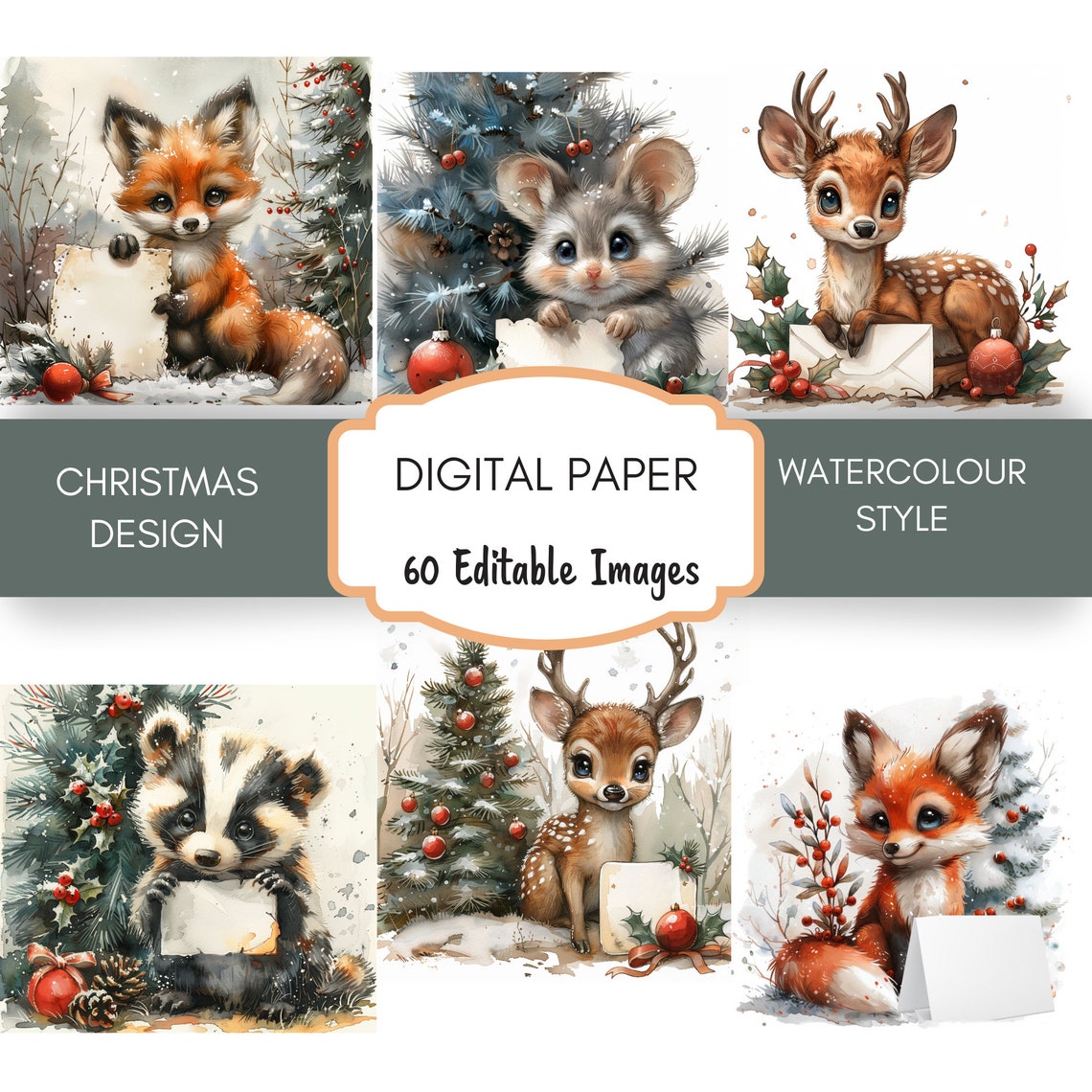 Woodland & Christmas Digital Paper, Digital Paper Christmas the Paper ...
