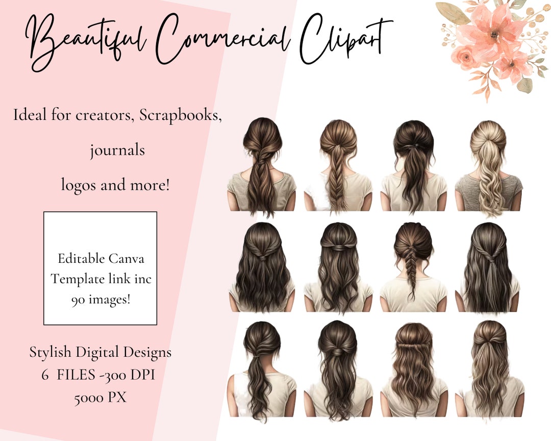 Editable Female Hairstyle Clipart Bundle for Canva, Bridal Hair PNG Set ...