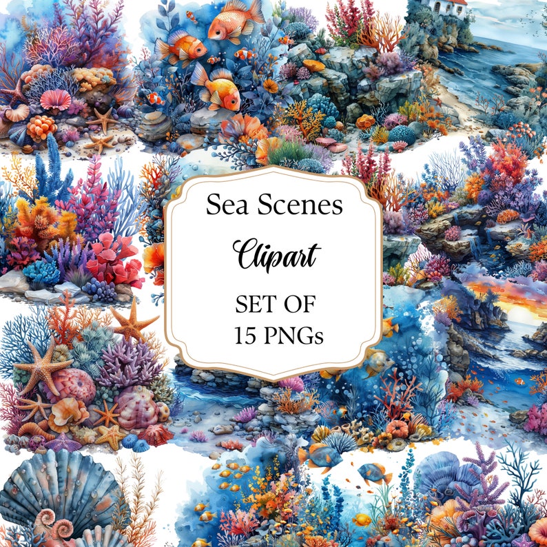 Sea Scene Clipart Scene, Watercolor Scene Clipart, Clipart Clipart ...