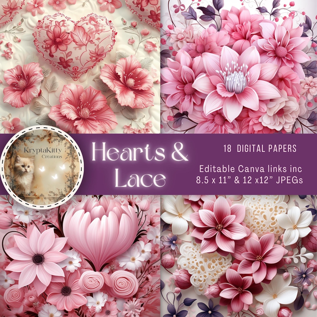 Pretty in Pink Digital Paper Pack, Wedding Scrapbook Pages, Pretty in ...