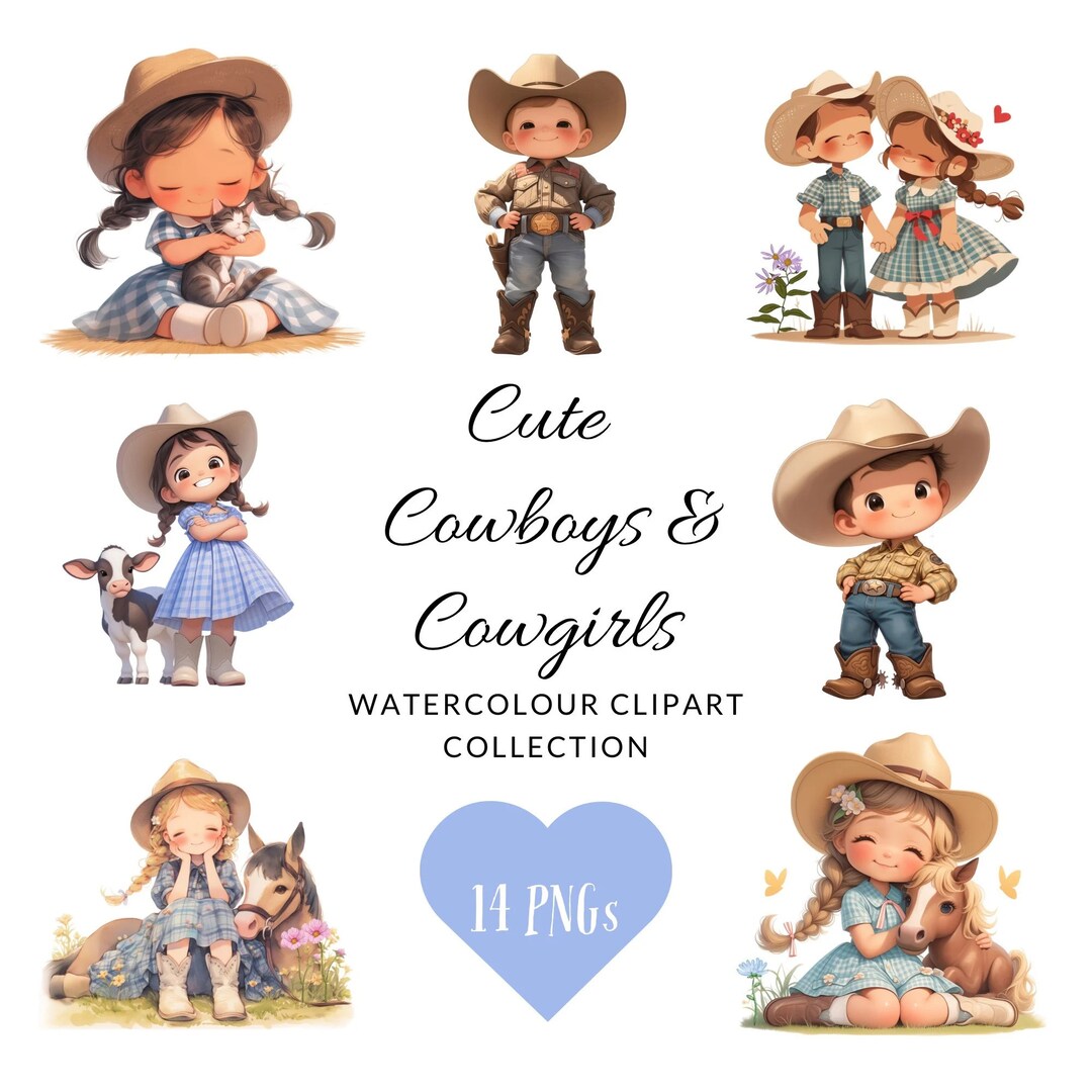 Cowboy & Cow Girl Clipart, Clipart Cowboy, Cowboy Cow, Cow Girl, Boy ...