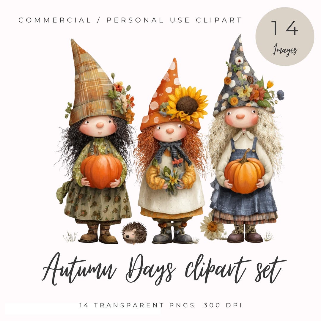 Autumn Gnome Clipart Set | Fall Gnome PNG Bundle | Whimsical Digital ...