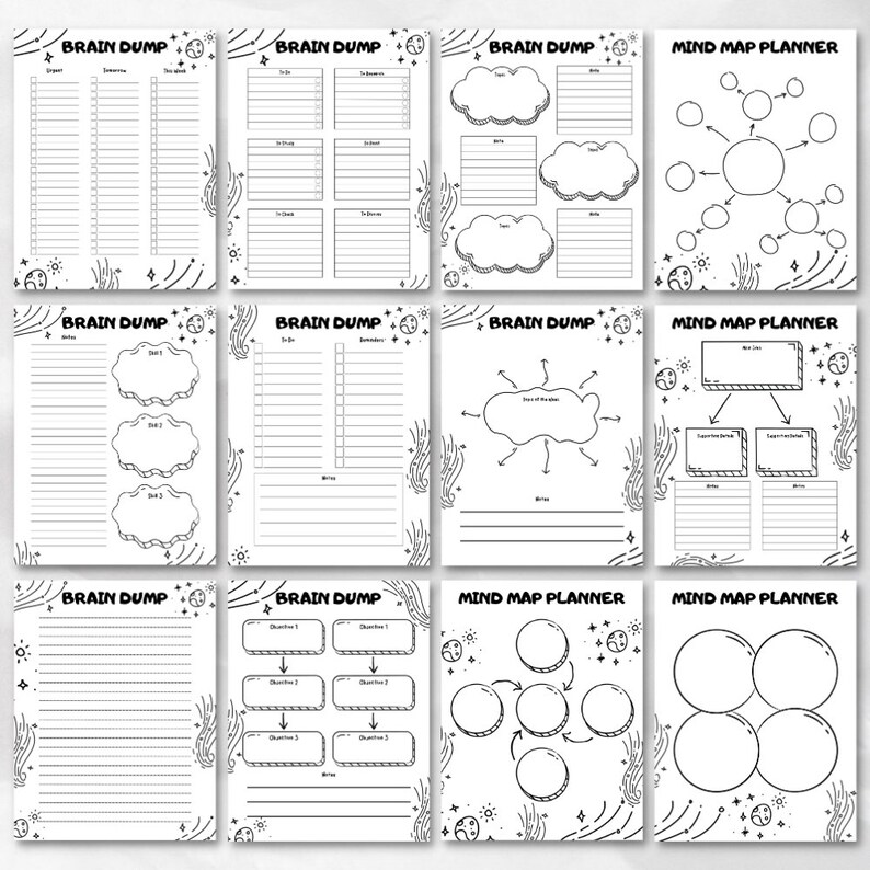 Printable Brain Dump, Brain Dump Goodnotes, Notion Brain Dump, Brain ...