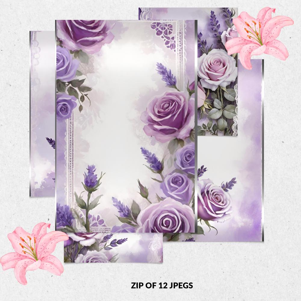 Lavender Printable Digital Paper, Watercolour Floral Designs ...