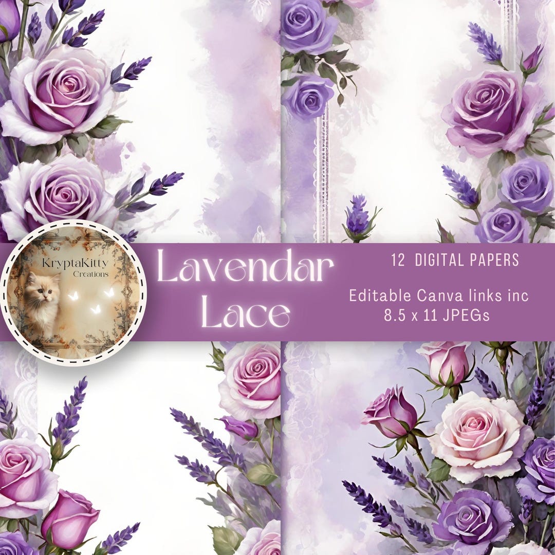 Lavender Printable Digital Paper, Watercolour Floral Designs ...