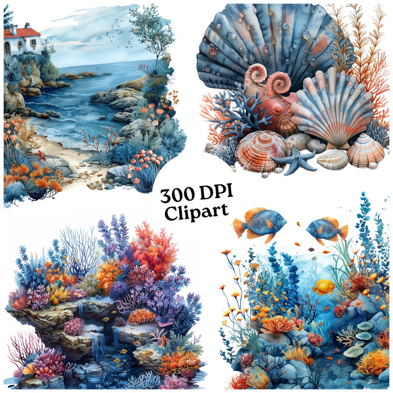 Sea Scene Clipart Scene, Watercolor Scene Clipart, Clipart Clipart ...