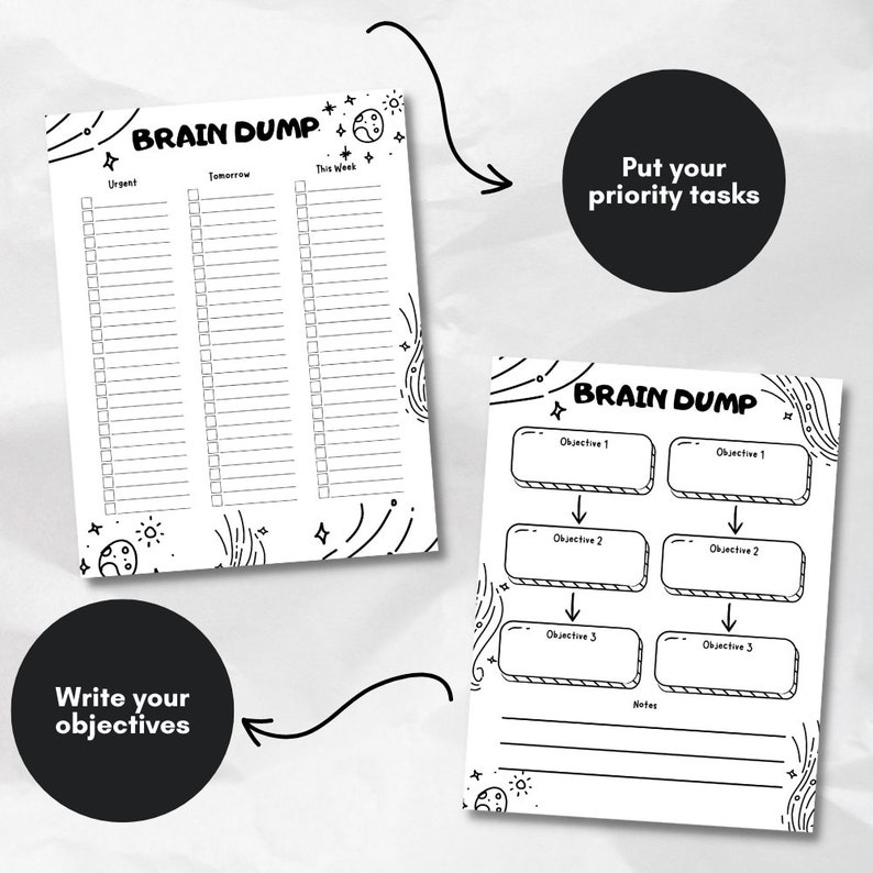 Printable Brain Dump, Brain Dump Goodnotes, Notion Brain Dump, Brain ...