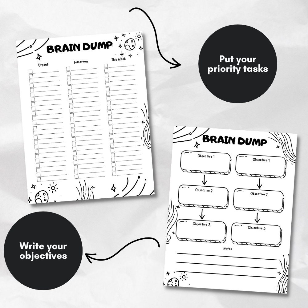 Printable Brain Dump, Brain Dump Goodnotes, Notion Brain Dump, Brain ...