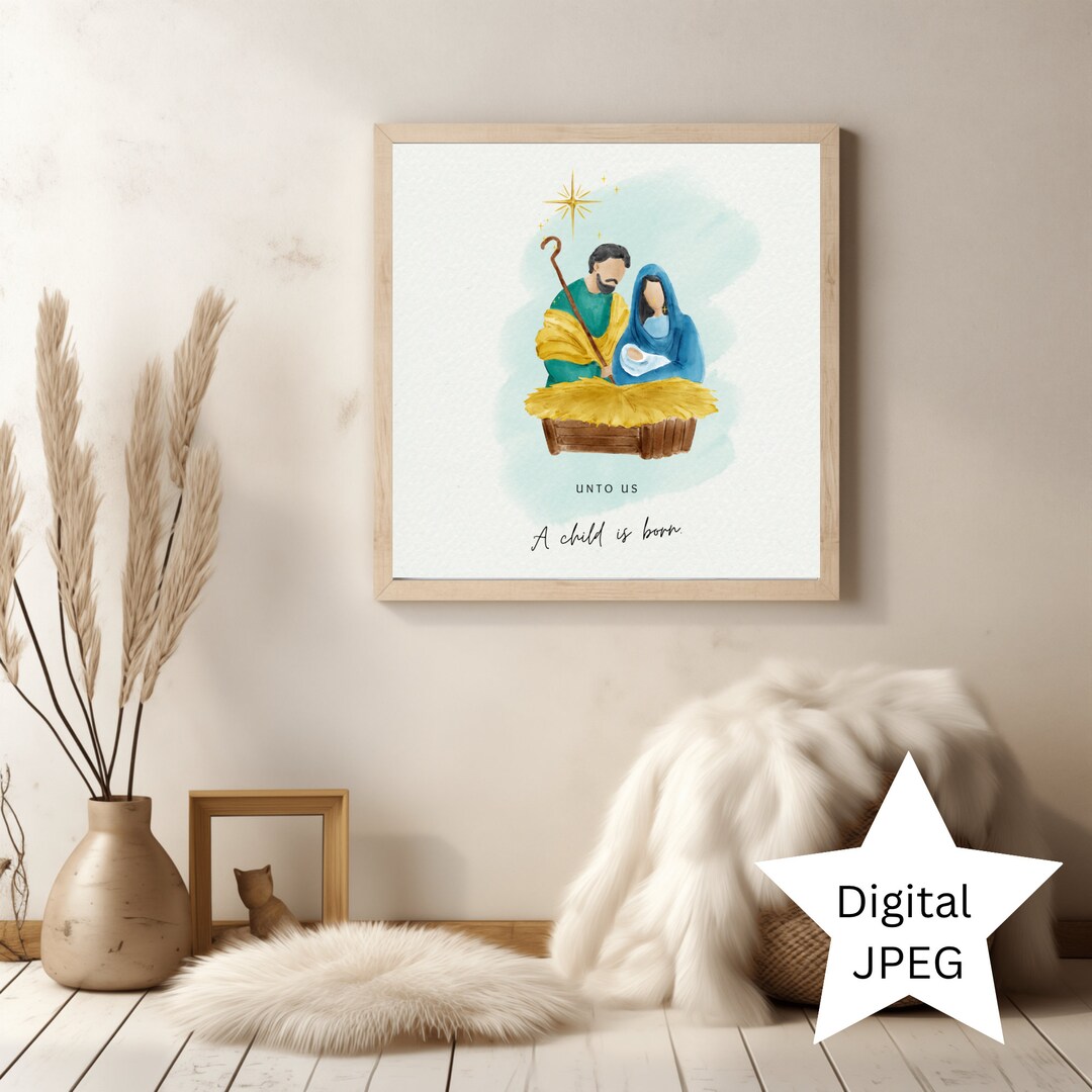 Nativity Scene Printable, Birth of Jesus, Christmas Printable Wall Art ...
