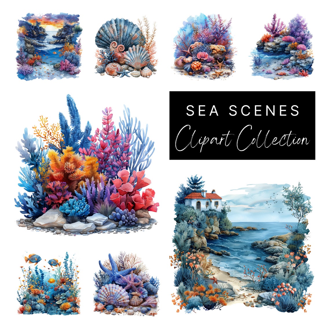 Sea Scene, Clipart Scene, Watercolor Scene Clipart, Clipart Clipart ...