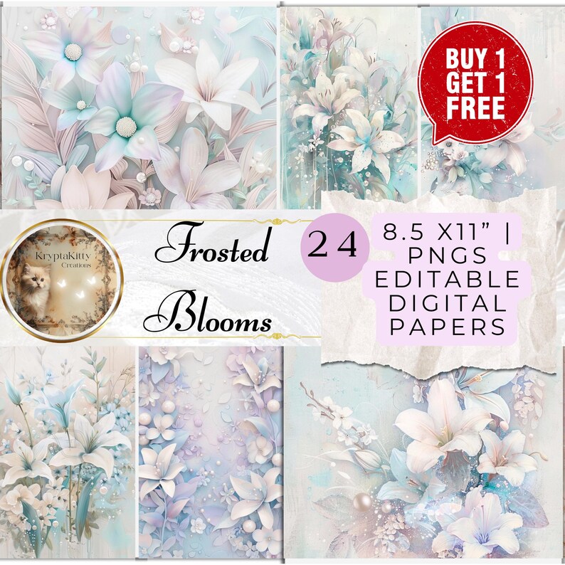 Iridescent Blue Editable Backgrounds for Junk Journals and Weddings ...
