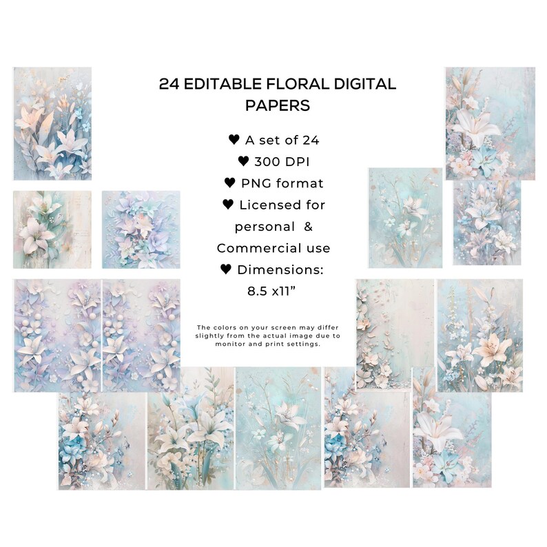 Iridescent Blue Editable Backgrounds for Junk Journals and Weddings ...