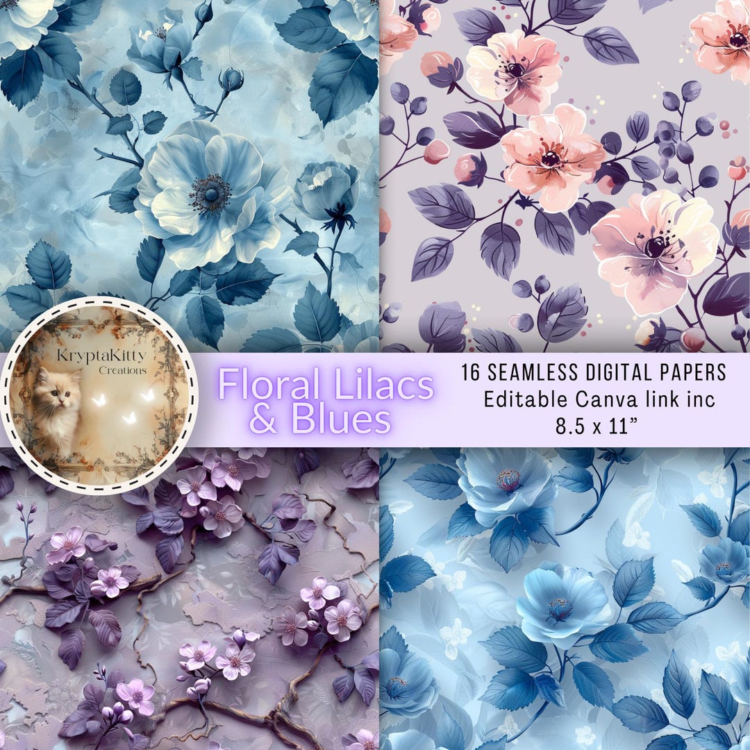 Lilac Floral Digital Paper Set, Lilac Digital Paper, Lilac Paper ...
