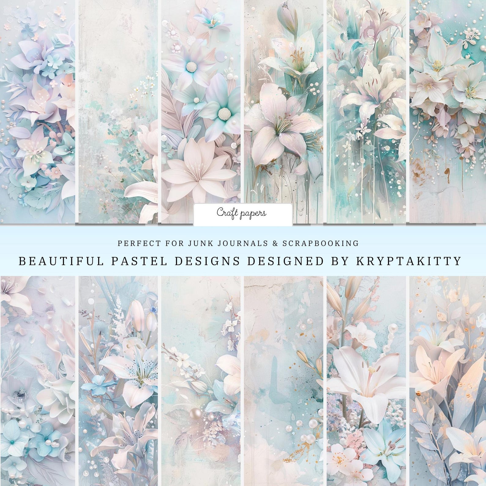 Iridescent Blue Editable Backgrounds for Junk Journals and Weddings ...