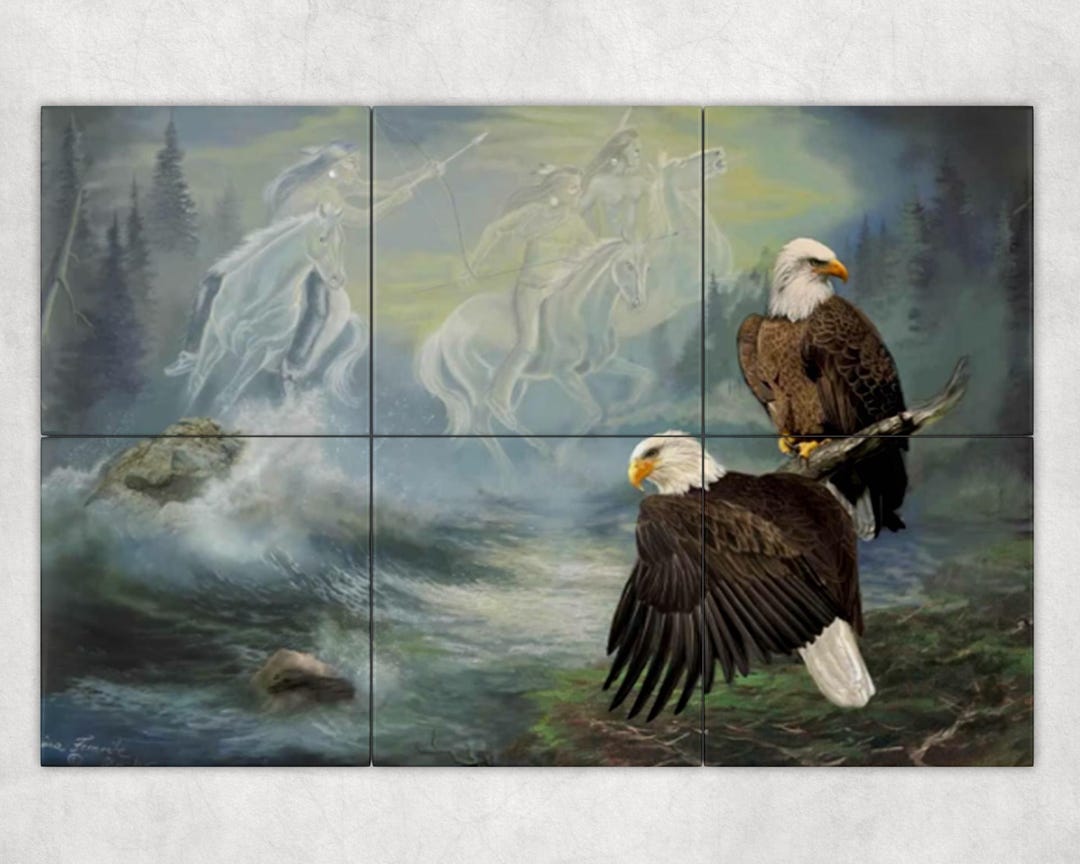 Ceramic Tile Mural Backsplash Medallion Kitchen, Pool, Floors, American Indian Eagles Spirit ...