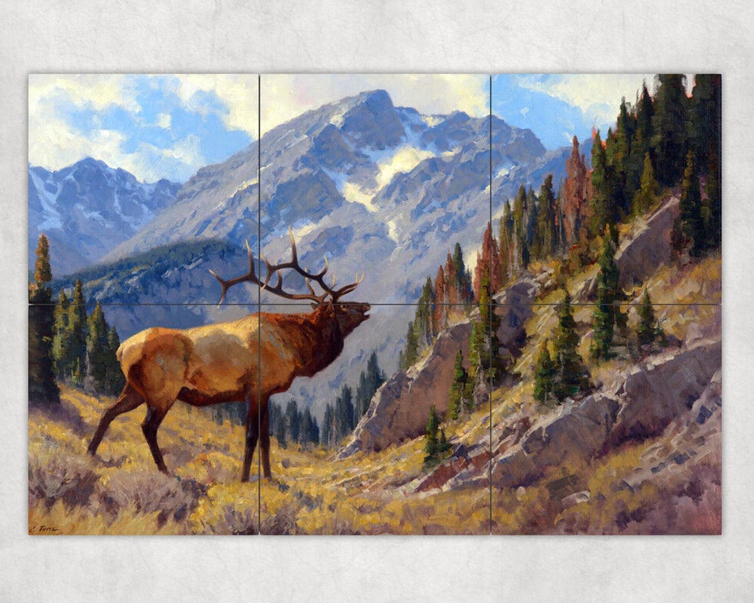 Ceramic Tile Mural Backsplash Medallion Kitchen, Outdoor. Bugling Elk ...